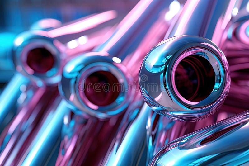 Abstract Chrome Pipes Composition. Industry Themed Background with ...
