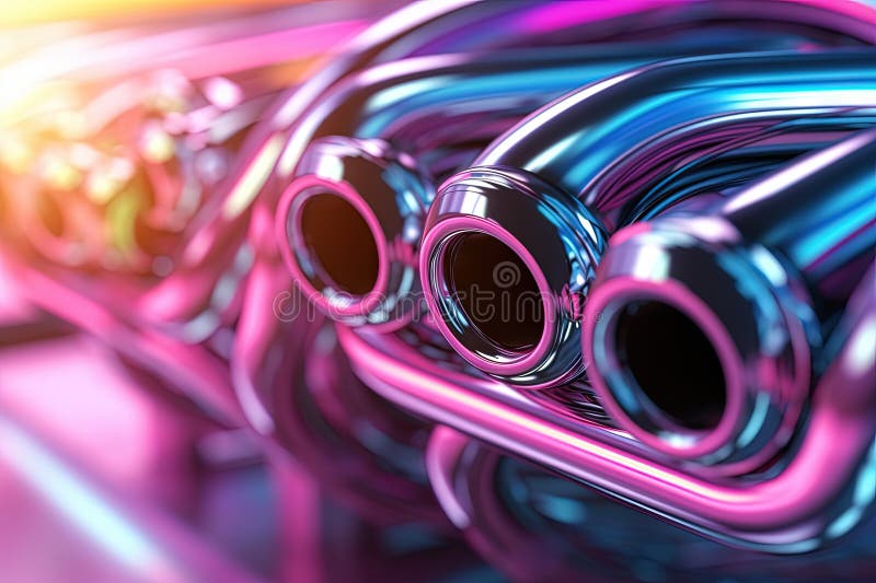 Abstract Chrome Pipes Composition. Industry Themed Background with ...