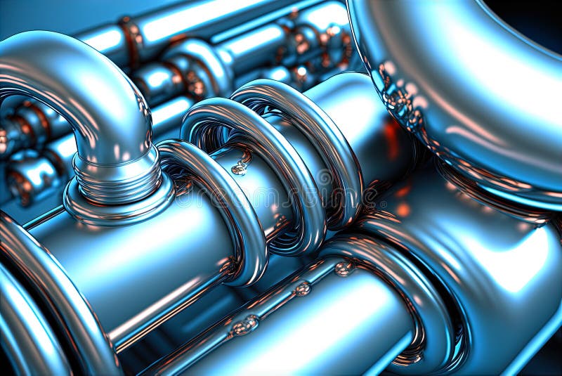 Abstract Chrome Pipes Composition. Industry Themed Background with ...