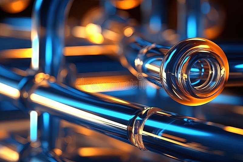 Abstract Chrome Pipes Composition. Industry Themed Background with ...