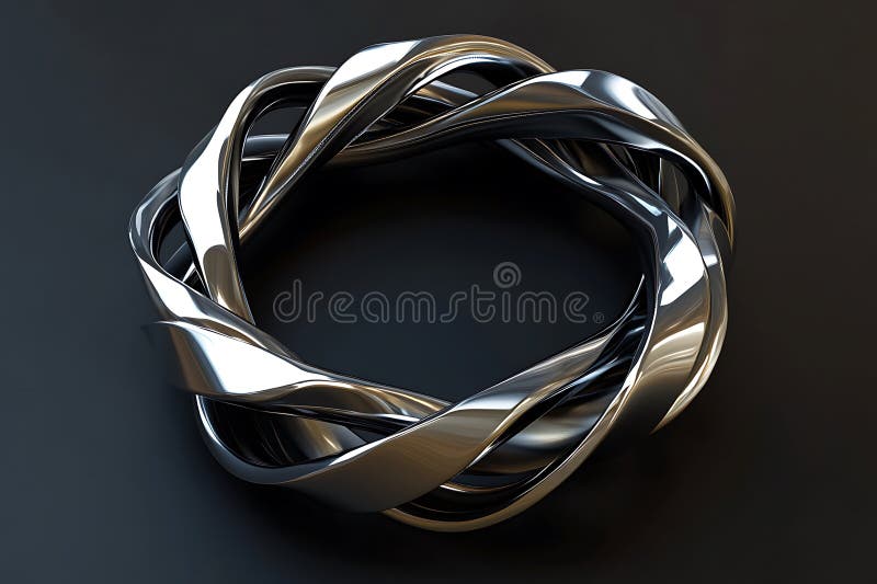 Abstract Chrome Ring, Interwoven Design, Dark Background Stock ...