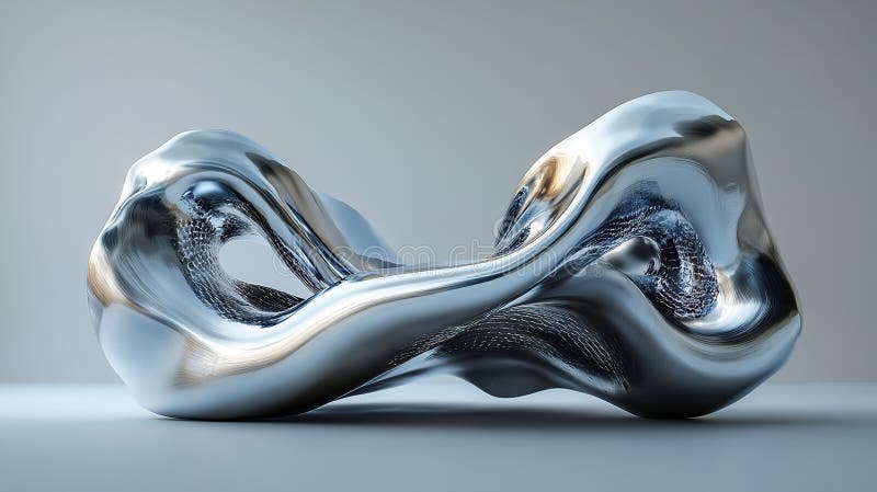Abstract Chrome Sculpture, Flowing, Metallic, Smooth, Reflective ...