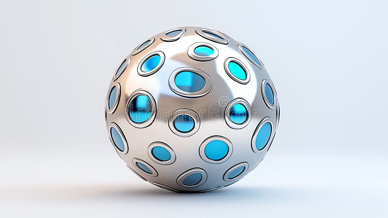 Abstract Chrome Sphere with Cyan Blue Cutouts - Generative AI Stock ...