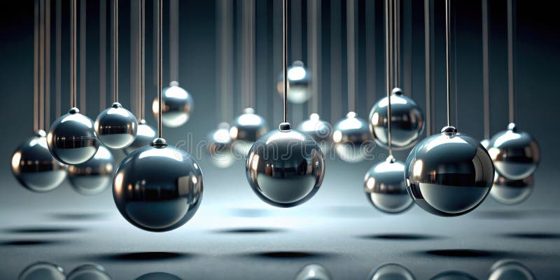 Abstract Chrome Spheres Suspended in Motion, Reflecting Light and ...