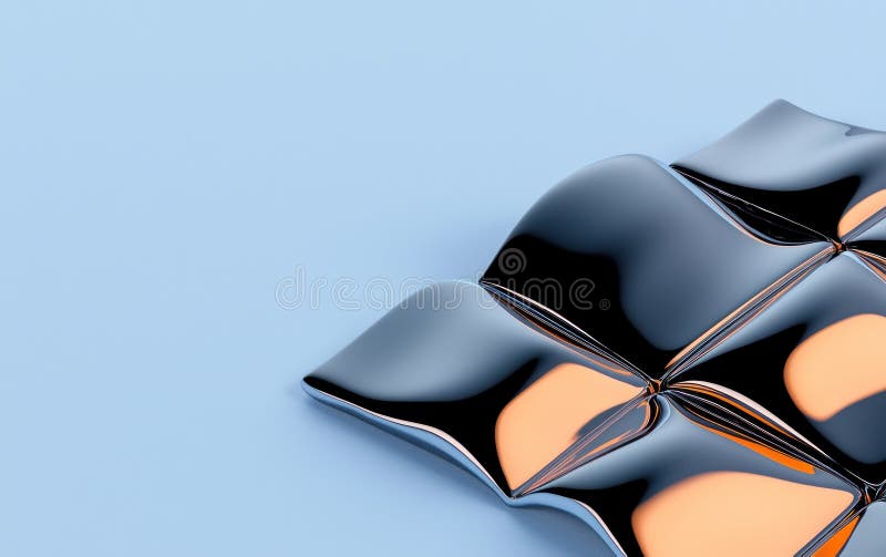 Abstract Chrome Texture Wavy Metallic Surface on Light Blue Background ...