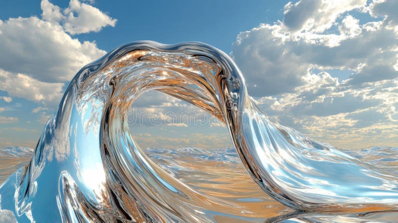 Abstract Chrome Wave Under Bright Sunny Sky Stock Illustration ...