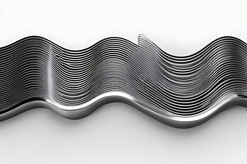 Abstract Chrome Waves Metallic Layers on a White Background. Minimalist ...