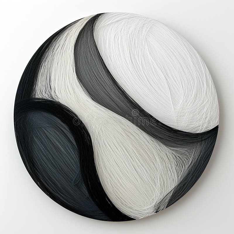 A Modern Round Design with Flowing Black and White Textures on White ...