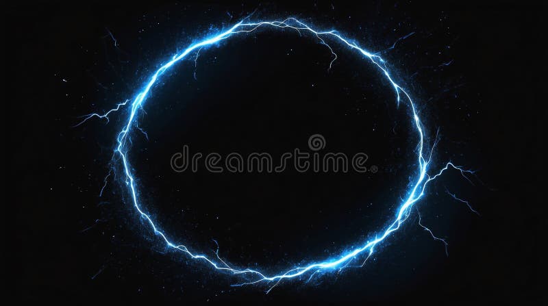 Abstract Circle of Blue Glowing Light Particles with Lightning Sparks ...