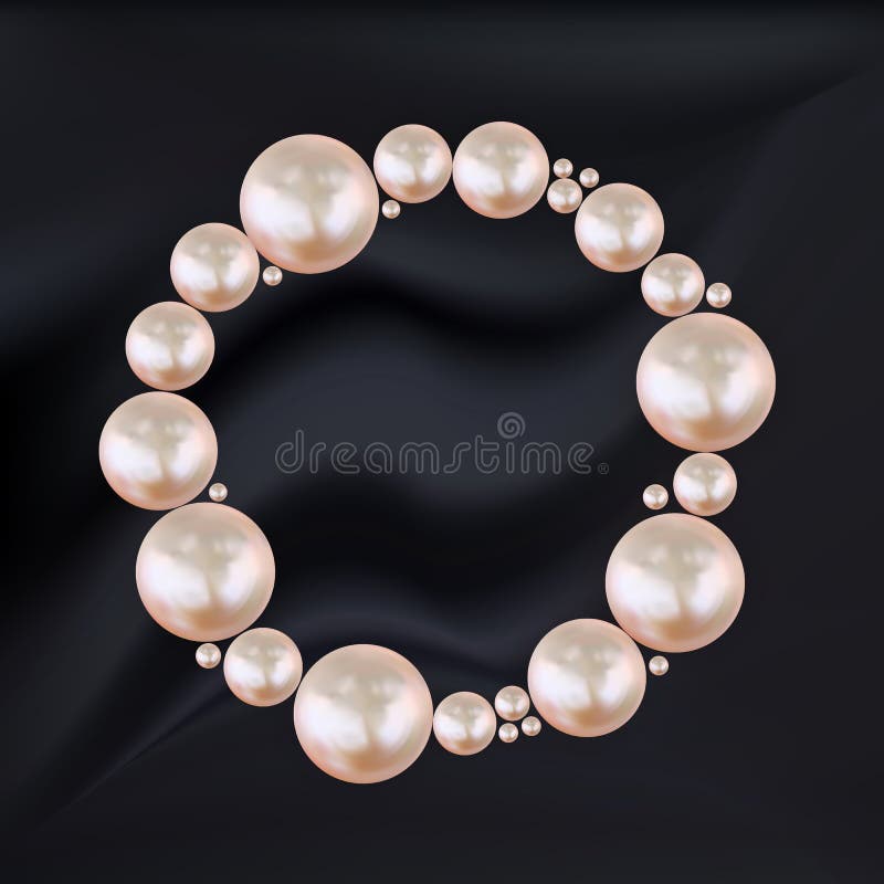 Abstract Circle Frame of Pink Pearls on Silk Black Background. Vector ...