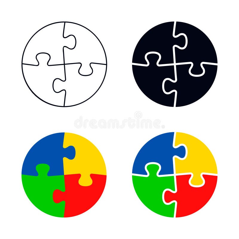 Abstract Circle Made of Puzzle Pieces Set, Vector Isolated Illustration ...