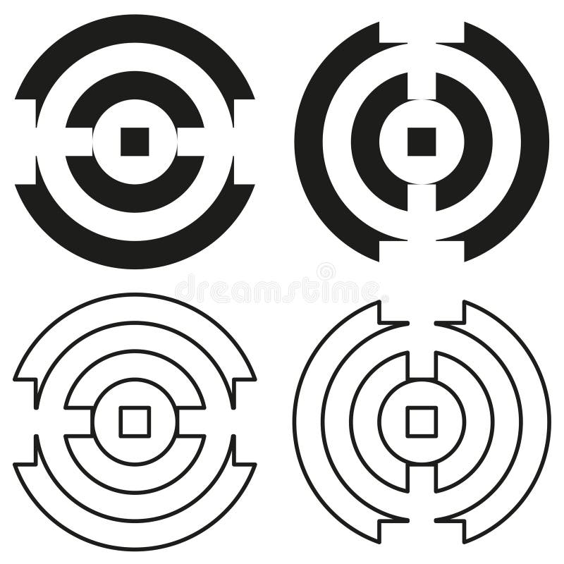 Abstract Circle Maze. Geometric Line Patterns. Black Vector Illustration. Optical Labyrinth ...