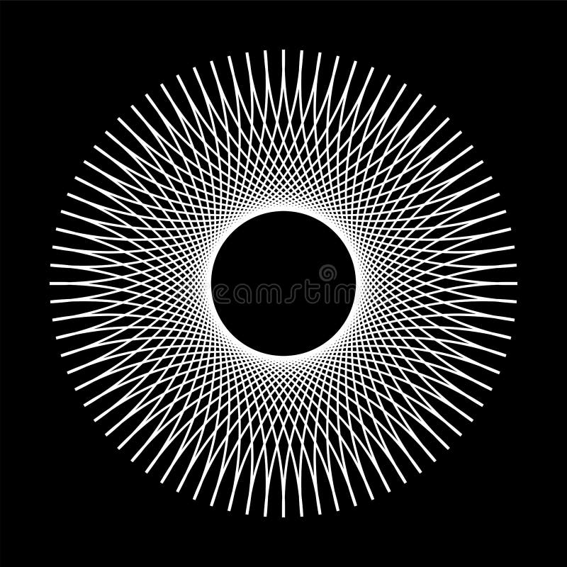 Abstract Circle Radial Pattern. White Round Design Element on Black ...