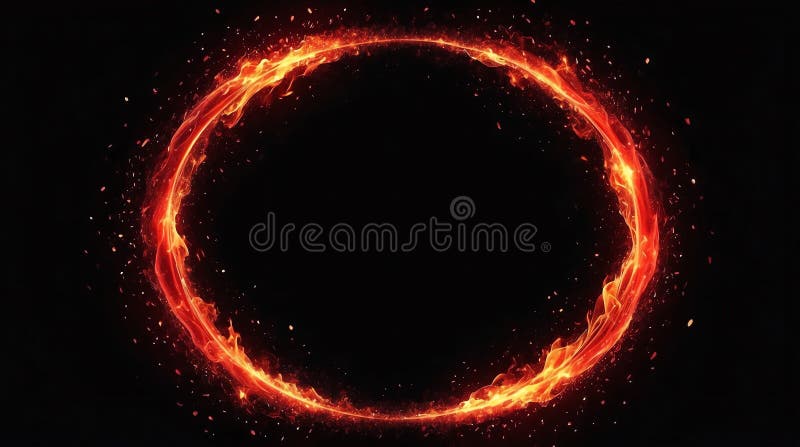 Abstract Circle of Red Glowing Light Particles with Fire Flame on Plain ...