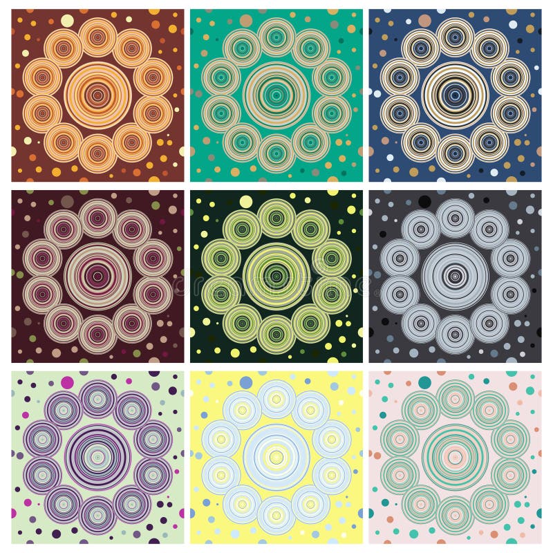 Abstract Circle Round Seamless Pattern with Colour Combinations. Stock ...