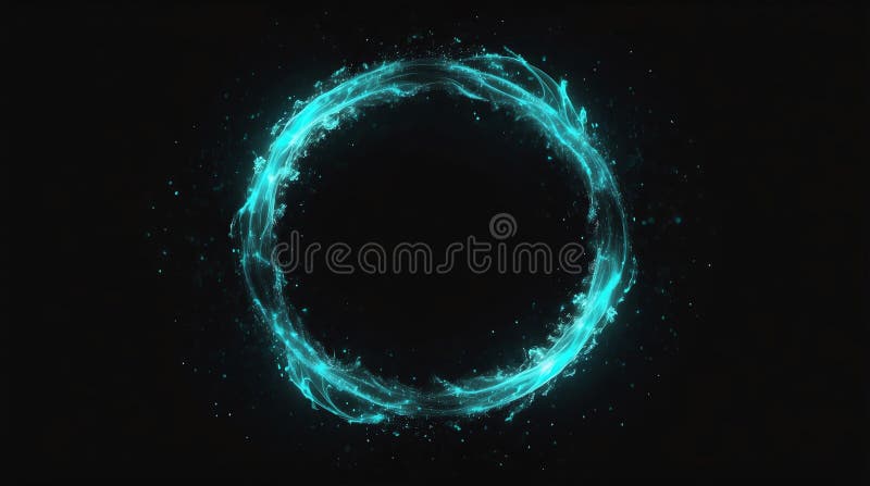Abstract Circle of Teal Glowing Light Particles with Fire Flame on ...