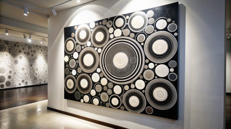 Abstract Circle Wall Art Black, White and Grey, Modern Minimalist ...