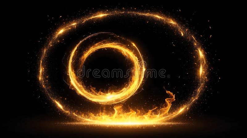 Abstract Circle of Yellow Glowing Light Particles with Fire Flame on ...