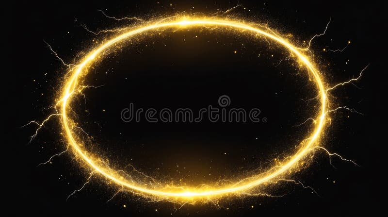 Abstract Circle of Yellow Glowing Light Particles with Lightning Sparks ...