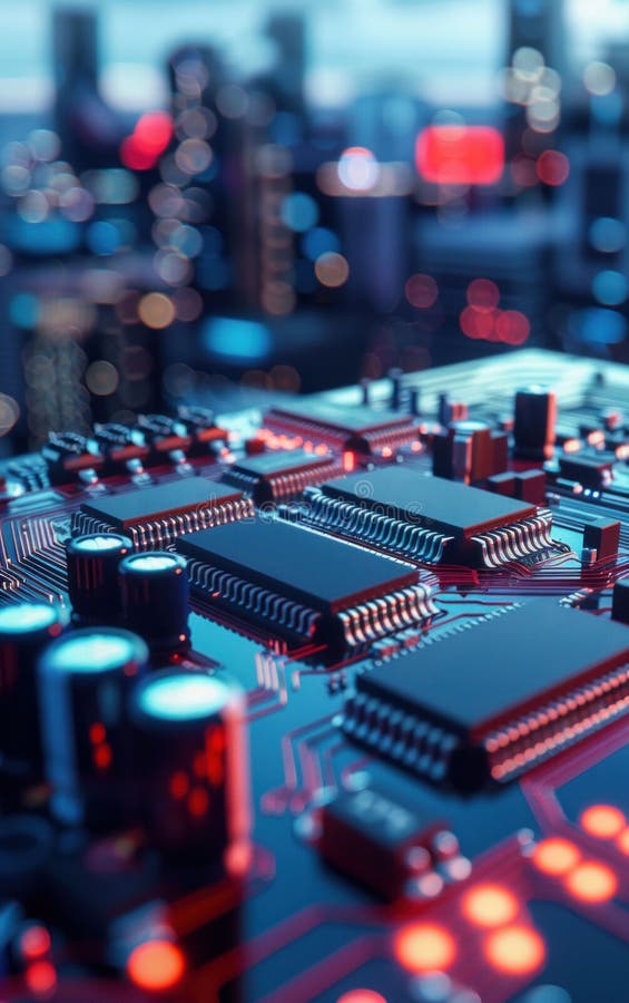 Abstract Circuit Board with Cityscape Background. Generative Ai Stock ...