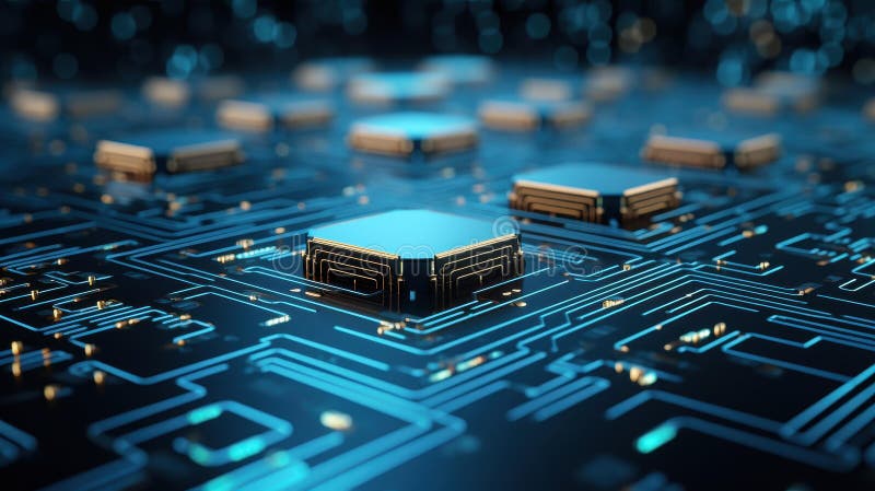 Abstract Circuit Board Design with Blue Lights and Bokeh Effect Stock ...