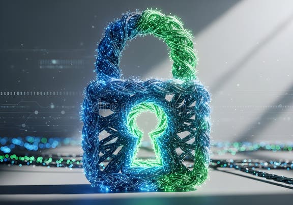 Abstract Circuit Board Design with Glowing Digital Lock Icon and Data ...