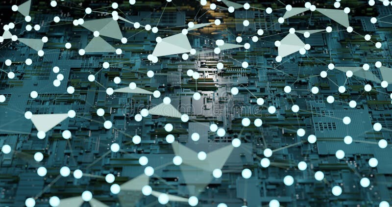 Abstract Circuit Board with Electronic Components and Foreground Neural ...