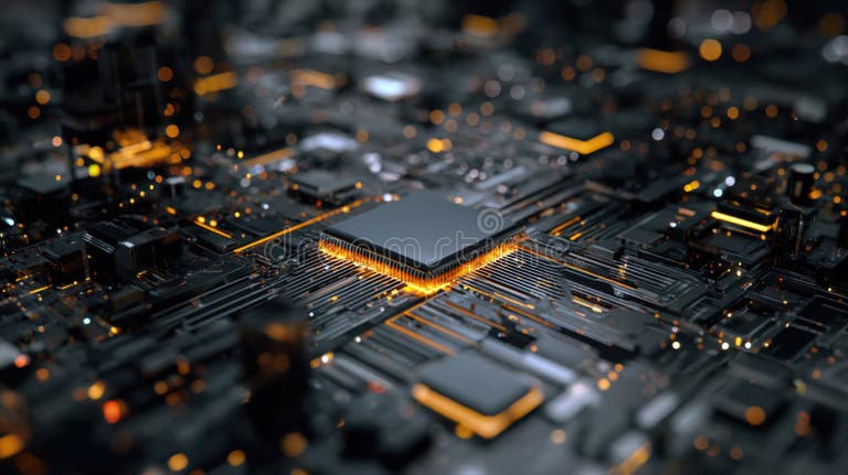 Glowing Cpu Circuit Board Technology Stock Illustration - Illustration of dark, engineering ...