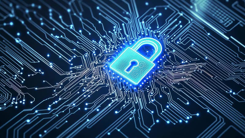 Abstract Circuit Board with a Glowing Padlock Symbol. Generated by Ai ...