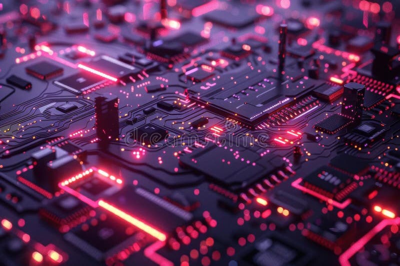 Abstract Circuit Board with Glowing Red Lines Stock Illustration ...