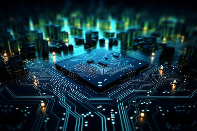 Abstract Circuit Board-inspired Background with Neon Traces and ...