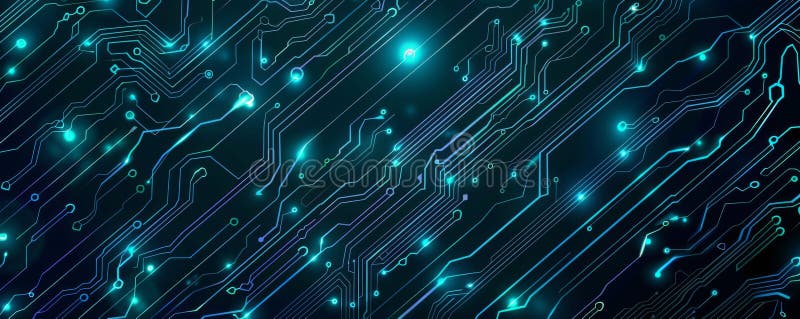 Abstract Circuit Board Pattern with Glowing Lines and Dark Background ...