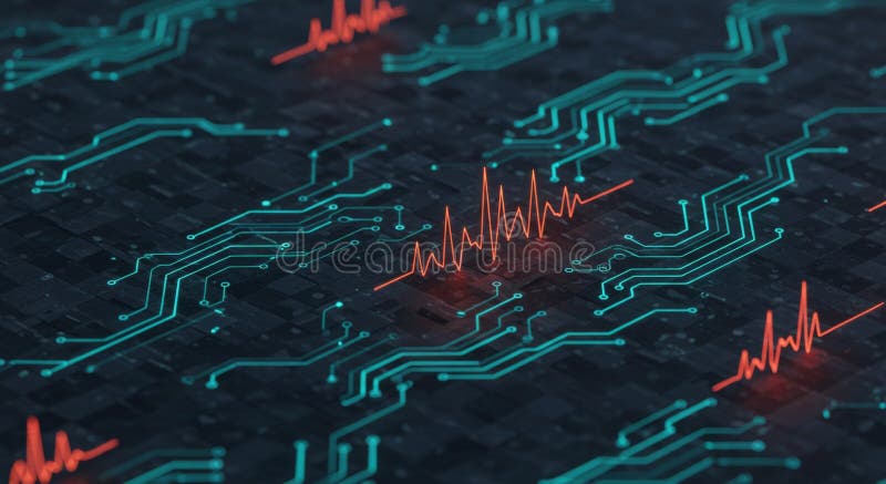 Abstract Circuit Board Pattern with Glowing Teal and Red Lines Stock ...