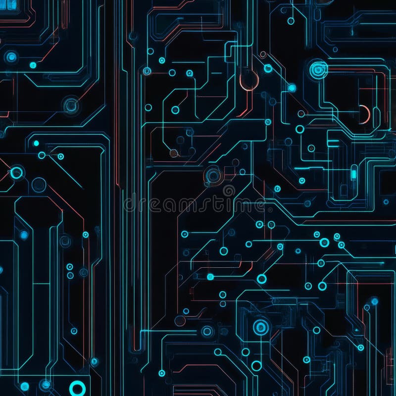 Abstract Circuit Board Pattern with Neon Lines and Connections Stock ...