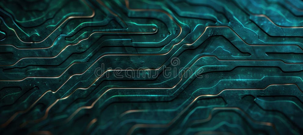 Abstract Circuit Board Pattern in Teal and Gold Stock Illustration ...