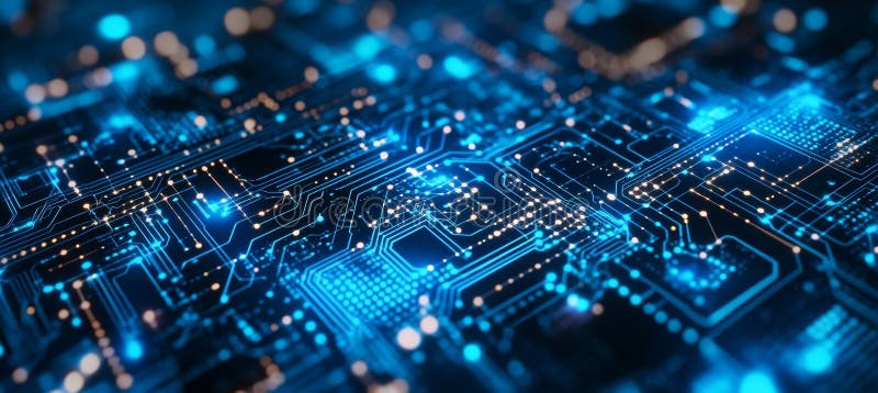 Abstract Circuit Board Tech Background with Glowing Light Trails and ...