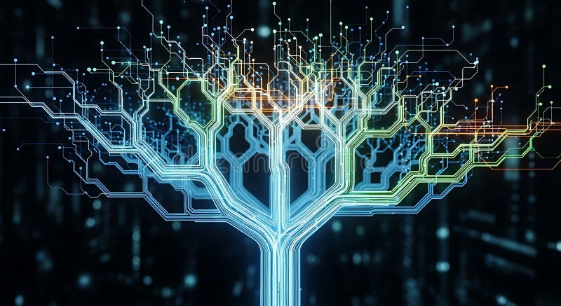Circuit Board Tree Technology Network Connection Data Flow Digital ...