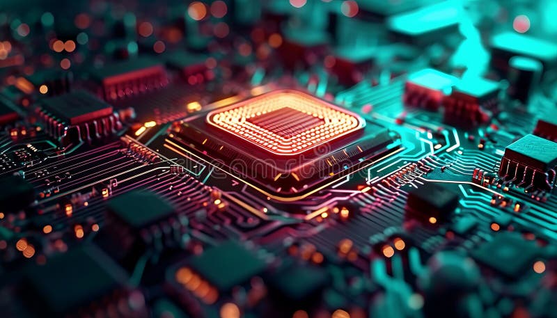 Abstract Circuit Cyberspace, Computer Ship Macro Photo, Electronic Chip ...