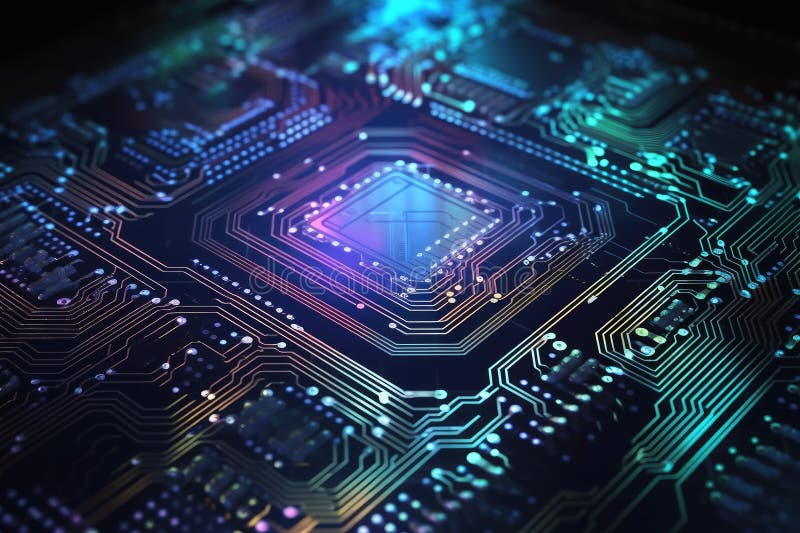 Abstract Circuit Design Of A Computer Board Created With Generative Ai Technology Stock