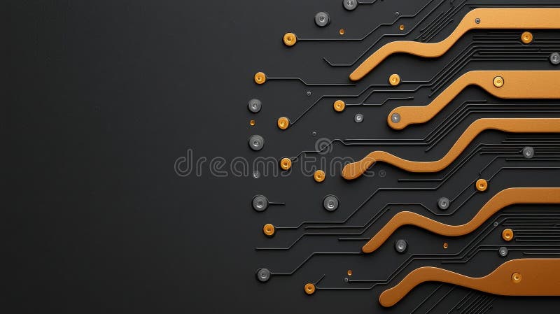 Abstract Circuit Design with Wavy Lines and Geometric Shapes on Dark ...