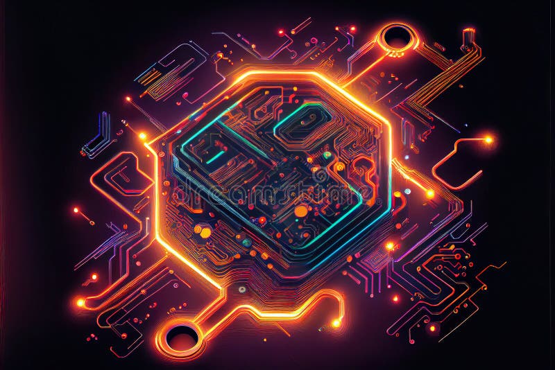 Abstract Circuit with Neon Lights Stock Image - Image of transfer ...