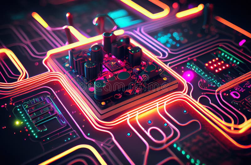 Abstract Circuit with Neon Lights Stock Illustration - Illustration of ...