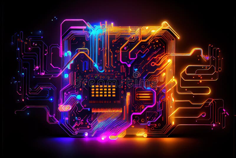 Abstract Circuit with Neon Lights Stock Illustration - Illustration of ...