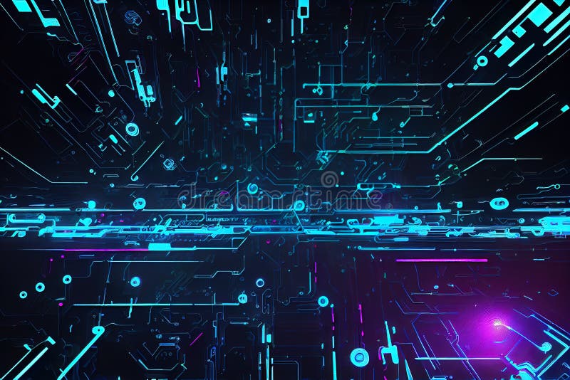 Abstract Circuit with Neon Lights Stock Illustration - Illustration of ...