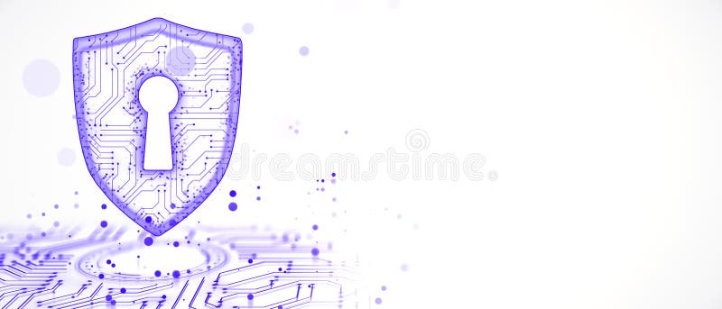 Abstract Circuit Shield with Keyhole on White Background. 3D Rendering ...