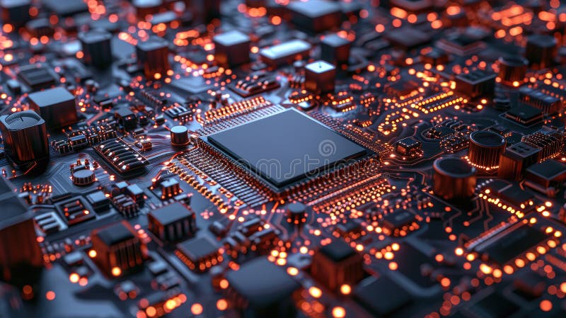 Abstract Circuitry in Cyberspace, a Close-up View of a Computer Chip ...