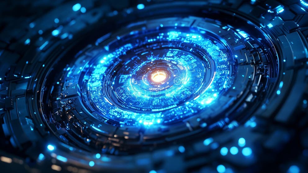 Abstract Circular Blue Technology Core with Glowing Center Stock ...