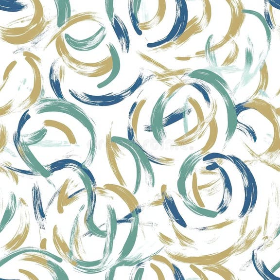 Abstract Circular Brushstroke Pattern in Blue and Beige on White ...