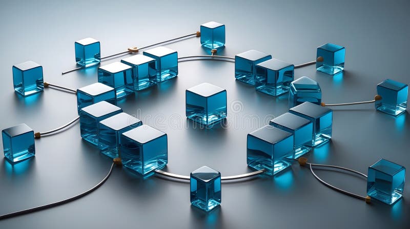 Abstract Circular Business Diagram with Glowing 3D Blocks and Curved ...