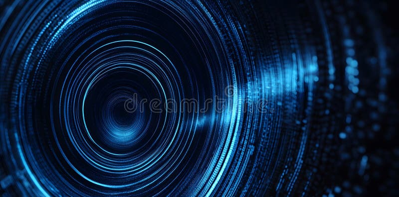 Abstract Circular Concentric Lines in Blue Gradient Dark Background ...